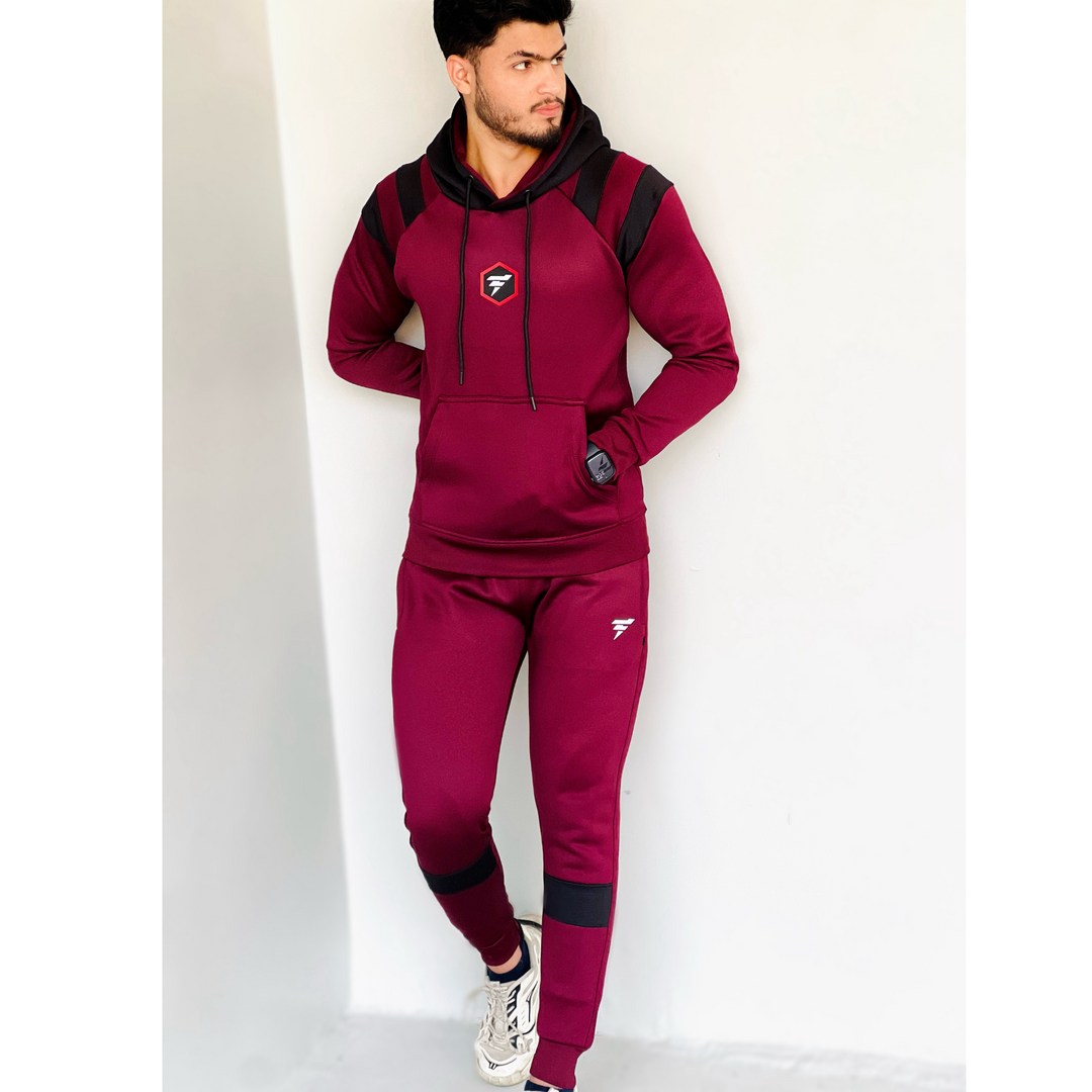 DARK MAROON MODERN TOUCHES TRACKSUIT IN FLEECE - FT – FITTEEZ FASHIONS